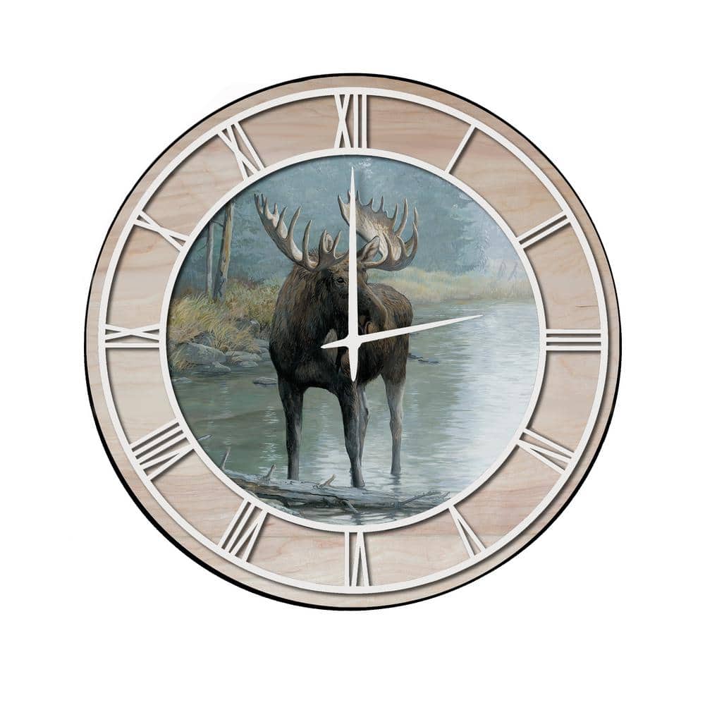 "Quiet Water Moose" Woodgrain Accent and White Numbers Imaged Wall ...