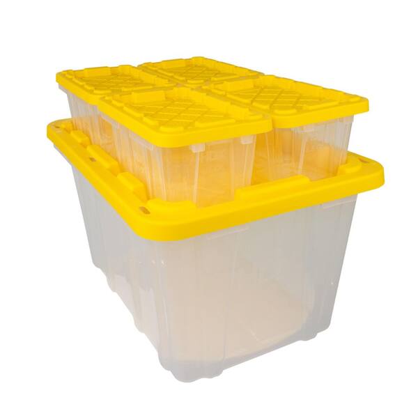 HDX 6.5-Qt Tough Storage Tote in Clear with Yellow Lid 999-6QT-C-HDX ...