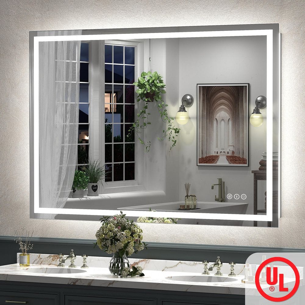 Apmir 51 in. W x 36 in. H Rectangular Frameless Front and Back LED ...
