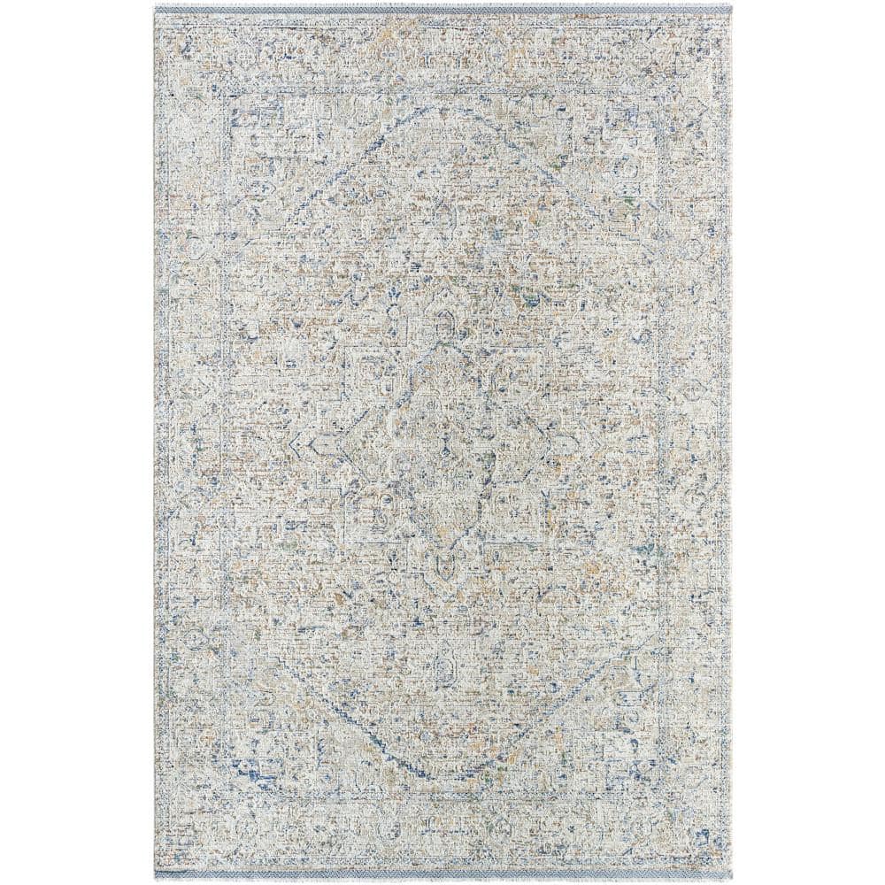 Livabliss Rivaldo Cream/Blue Medallion 5 ft. x 7 ft. Indoor Area Rug ...