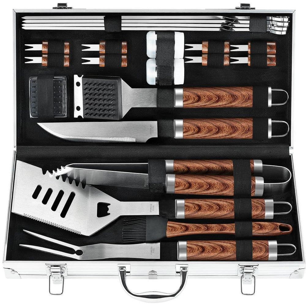 Anqtovp 22 Piece Brown Stainless Steel BBQ Grill Tools Set Outdoor ...