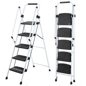Tidoin 5.2 ft. Black Steel Folding 5 Step Ladder (8 ft. Reach), 500 lbs ...