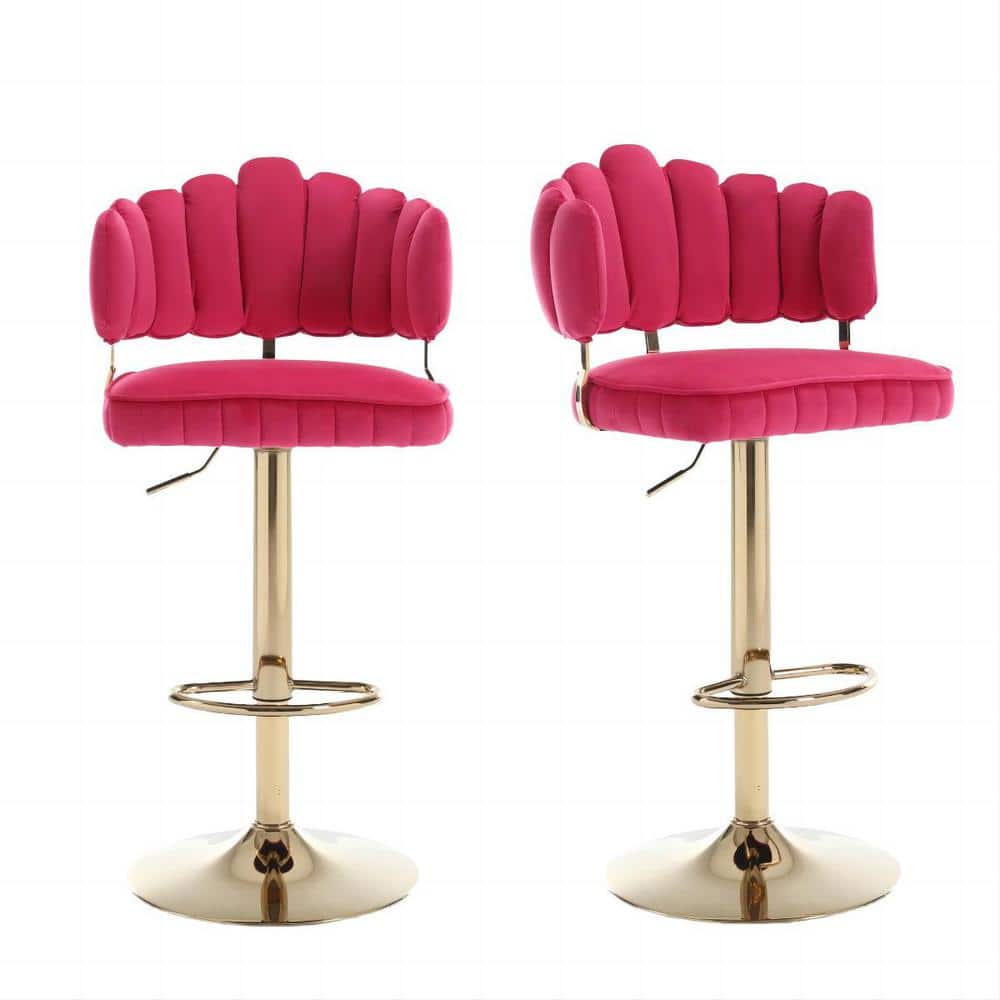 HOMEFUN 33.46 in. Rose Red Velvet Low Back Metal Adjustable Swivel Bar ...