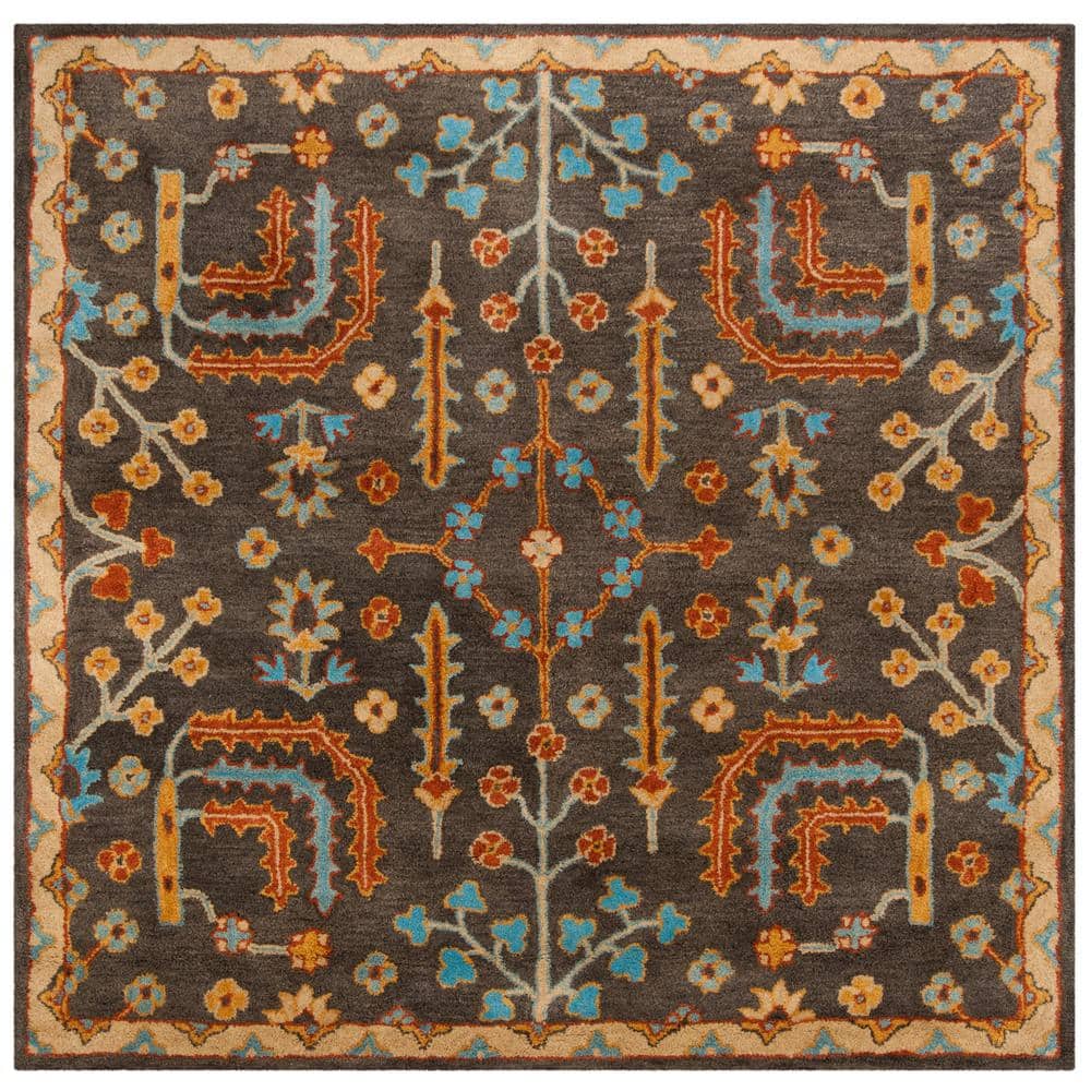SAFAVIEH Heritage Charcoal/Multi 8 ft. x 8 ft. Square Border Area Rug ...