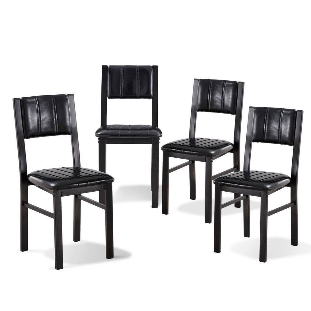 mieres Minimalist Industrial Black Faux Leather Upholstered Steel Frame ...