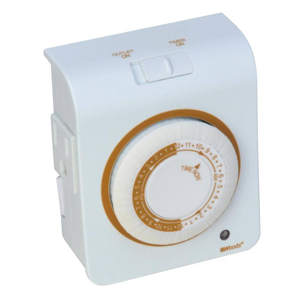 Woods 15-Amp 24-Hour Indoor Plug-In Dual-Outlet Programmable Mechanical ...