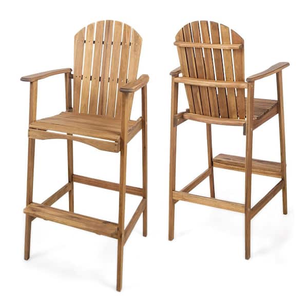2-Piece Natural Brown Acacia Wood Adirondack Outdoor Bar Stool with ...