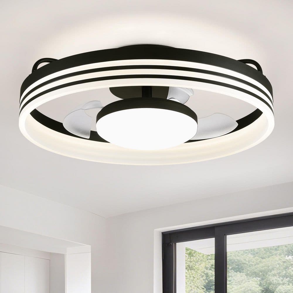 WDETR 20 in. LED Indoor Black Flush Mount Ceiling Fan with LED Light ...