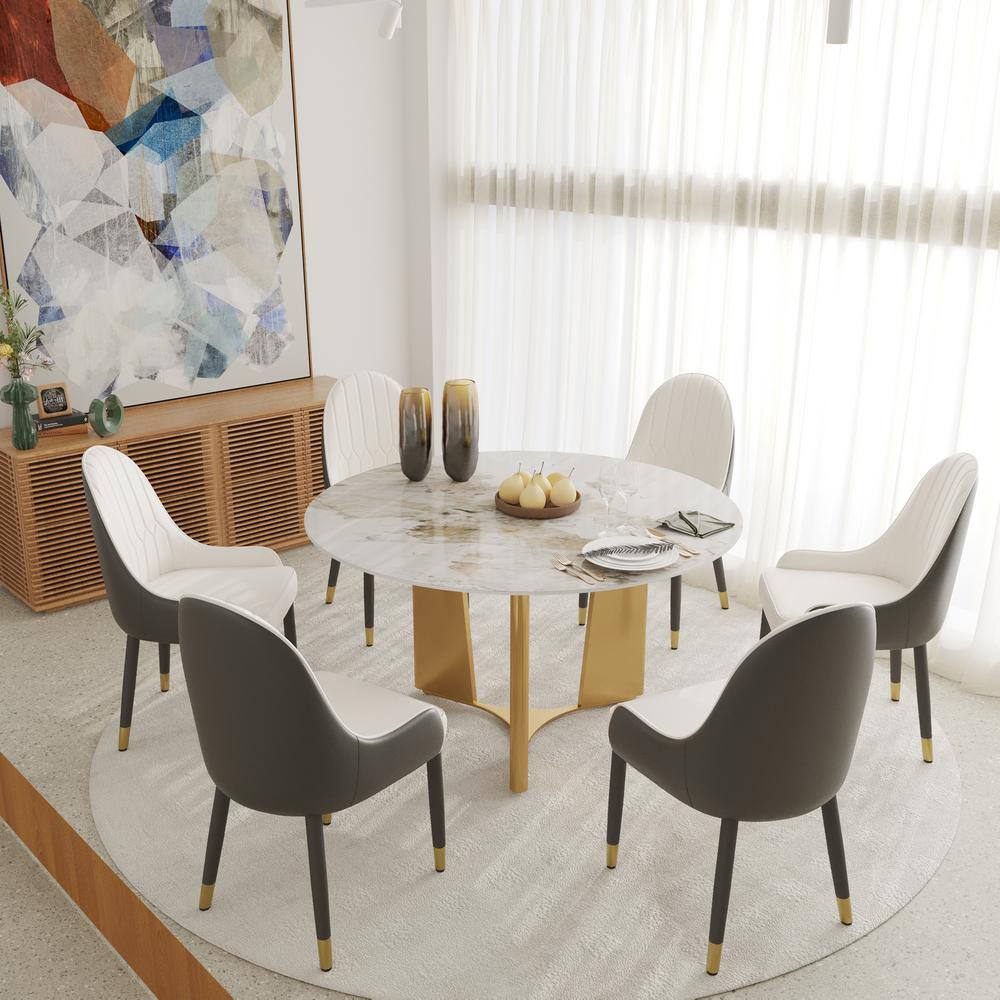 Magic Home 53.15 in. Pandora Sintered Stone Tabletop with Pedestal Base ...