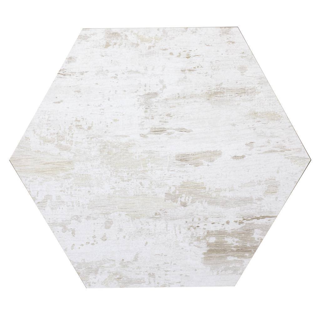 ABOLOS French Country Birch White 8 in. x 8 in. Hexagon Wood Look Glass ...