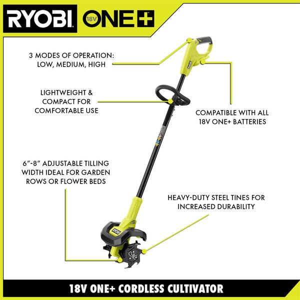 Home Depot Ryobi Cultivator RYOBI ONE+ 18V Cordless Cultivator Garden ...