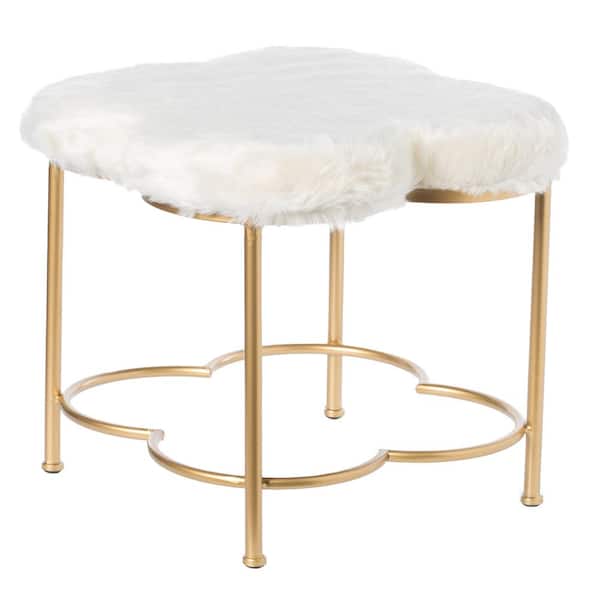 FABULAXE Cloud Shaped White Fur Gold Vanity Stool QI003940 - The Home Depot