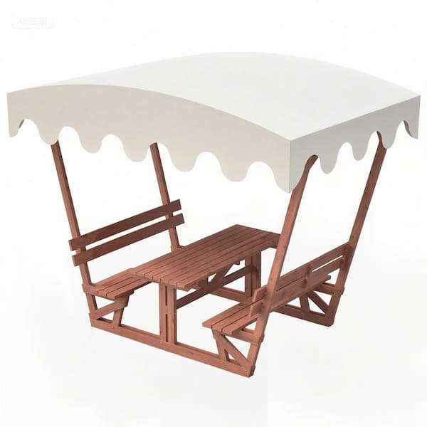 111 in. Brown Rectangle Wood Outdoor Waterproof Picnic Tables All ...