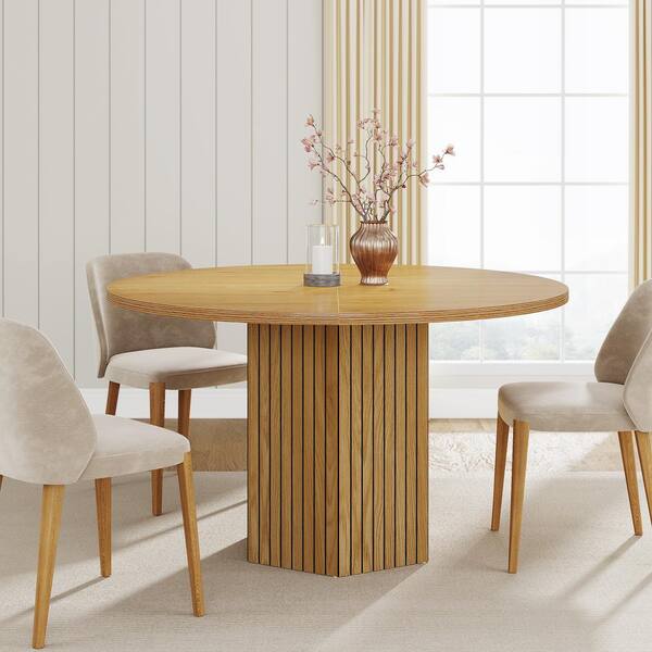BYBLIGHT Roesler 47 in. Oak Wood Pedestal Round Dining Table without ...