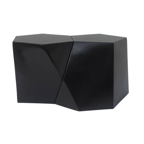 2-PC Black MGO Geometric Outdoor Side/Coffee Tables with Pentagon ...