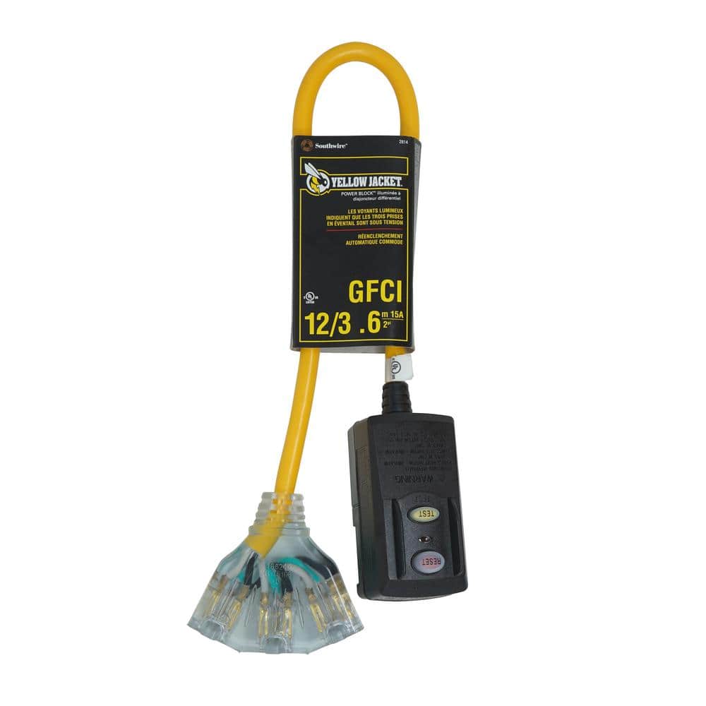 Yellow Jacket 2 ft. 12/3 SJTW Right Angle GFCI Heavy-Duty Cord with ...