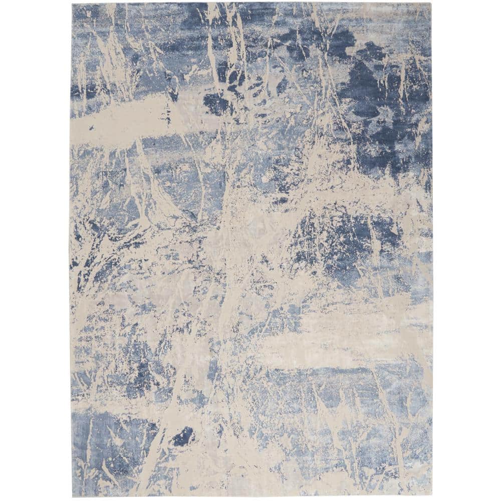 Nourison Silky Textures Blue/Cream 9 ft. x 13 ft. Abstract Contemporary ...