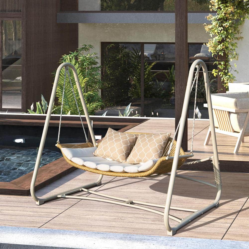 moda furnishings 68.5 in. W 2-Person White Metal Patio Swing with ...