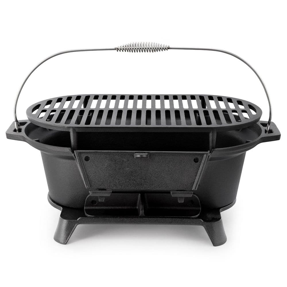 MegaChef Oval Cast Iron Portable Hibachi Grill for Outdoor Use and ...