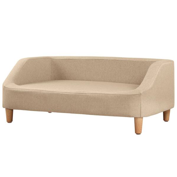 FORCLOVER 37 in. Large Beige Linen Pet Sofa Dog Bed with Removable ...