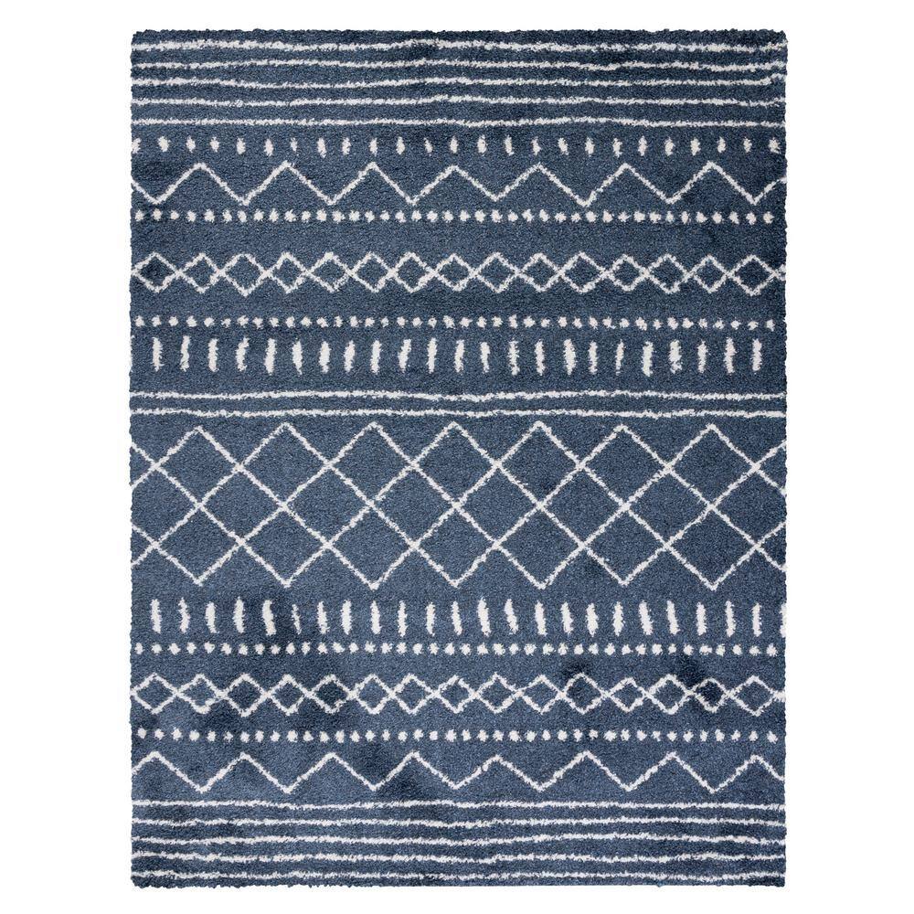 SAFAVIEH Arizona Shag 8 ft. x 10 ft. Slate Blue/Ivory Geometric Lodge ...