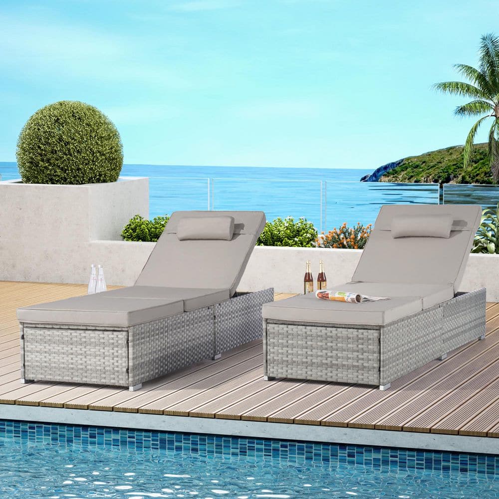 2-Piece Wicker Outdoor Chaise Lounge Chairs, Patio Adjustable Recliners ...