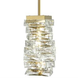 CLAXY 60-Watt 1-Light Gold Finished Shaded Pendant-Light with Clear ...