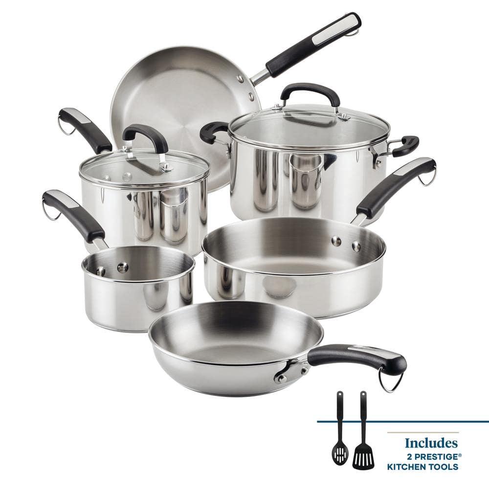 Farberware Brilliance 10-Piece Stainless Steel Cookware Set in Silver ...