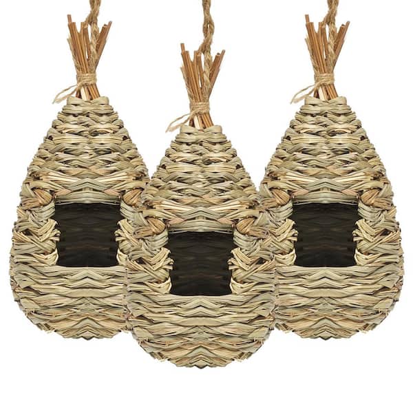 .N/A Hummingbird Houses Hand Woven Natural Grass Nest Hanging Outdoor ...