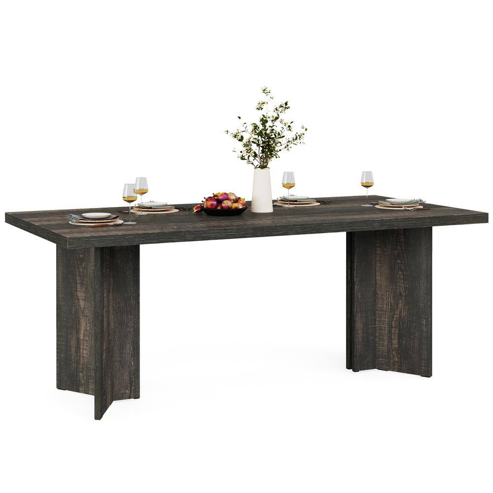BYBLIGHT Farmhouse Dark Gray Engineered Wood 63 in. Pedestal Dining ...