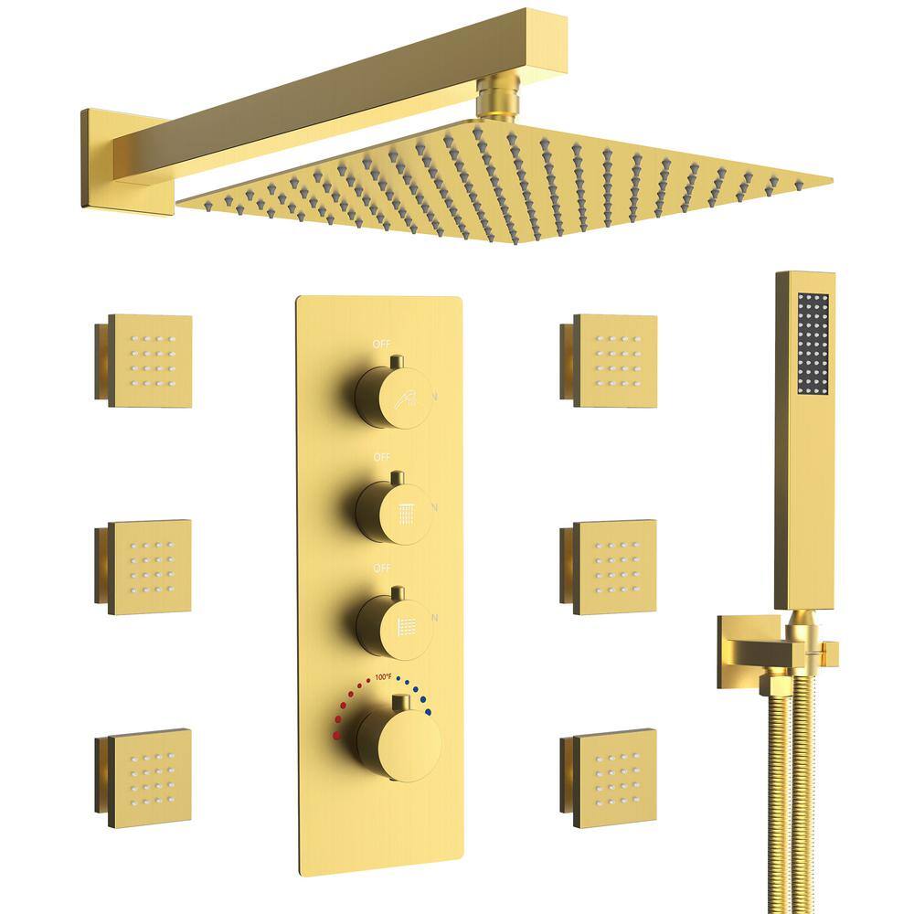 Everstein 7 Spray Patterns Thermostatic 12 In Wall Mount Dual Shower