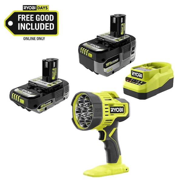 RYOBI 500 Lumens LED USB Lithium Pivoting Flip Light Kit with 2.0 Ah ...