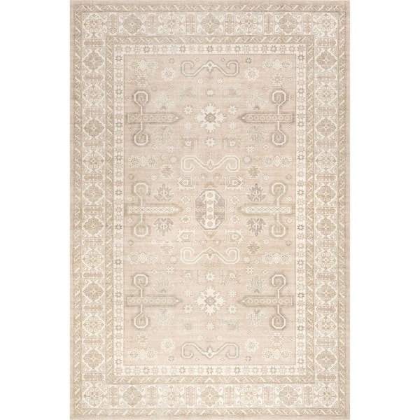 RUGS USA Fae Wool Cotton Beige 4 ft. x 6 ft. Indoor/Outdoor Patio Area ...