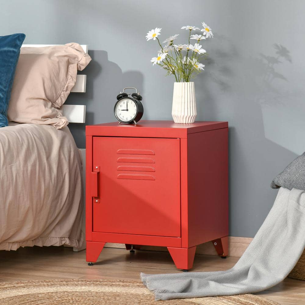 HOMCOM 15.75 x 15.75 x 19.75 Industrial Steel Red Nightstand 831-429RD ...