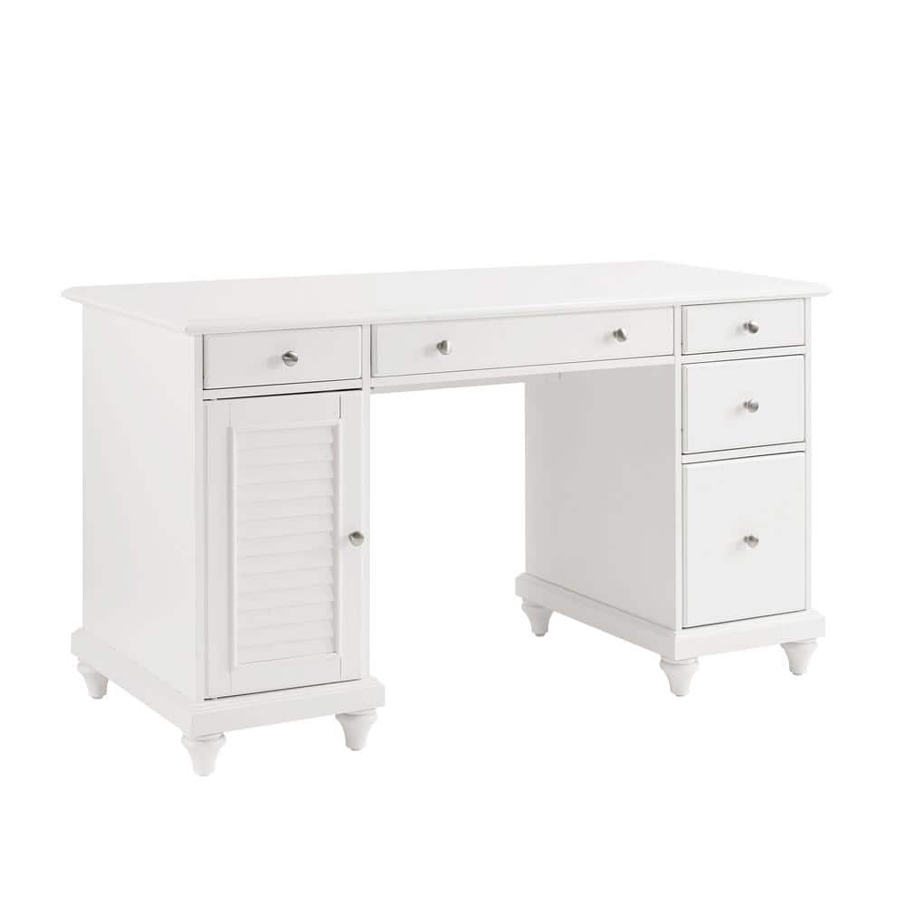 CROSLEY FURNITURE 54 in. Rectangular White 5 Drawer Executive Desk with ...
