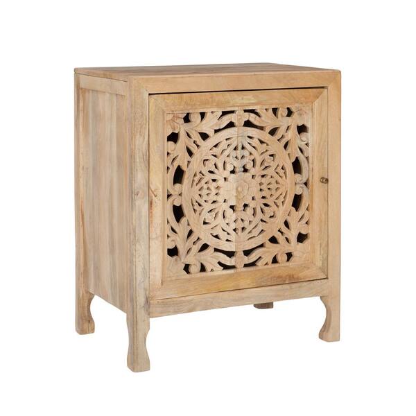 Linon Home Decor Cheyenne Natural Mango Wood Cabinet with 1-Door Carved ...