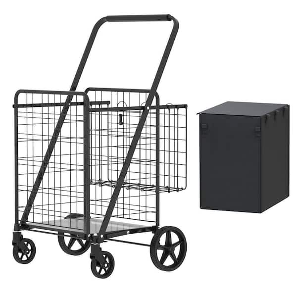 Cesicia Jumbo Foldable Utility Shopping Cart, Serving Cart with Double ...