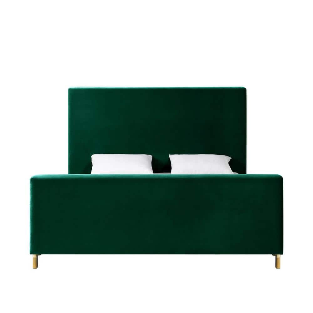 HomeRoots Green Wood Frame King Panel Bed with Upholstered 2000544767 ...