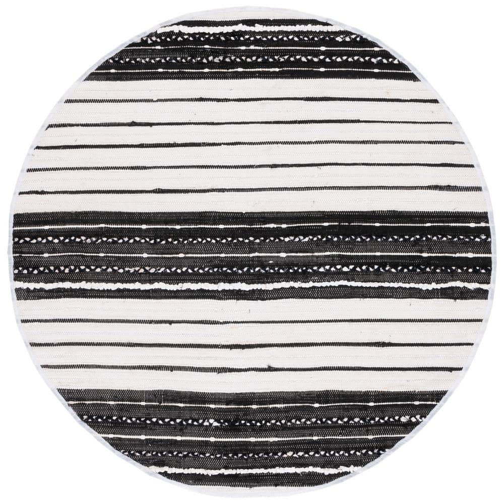 SAFAVIEH Striped Kilim Black Ivory 6 ft. x 6 ft. Striped Round Area Rug ...