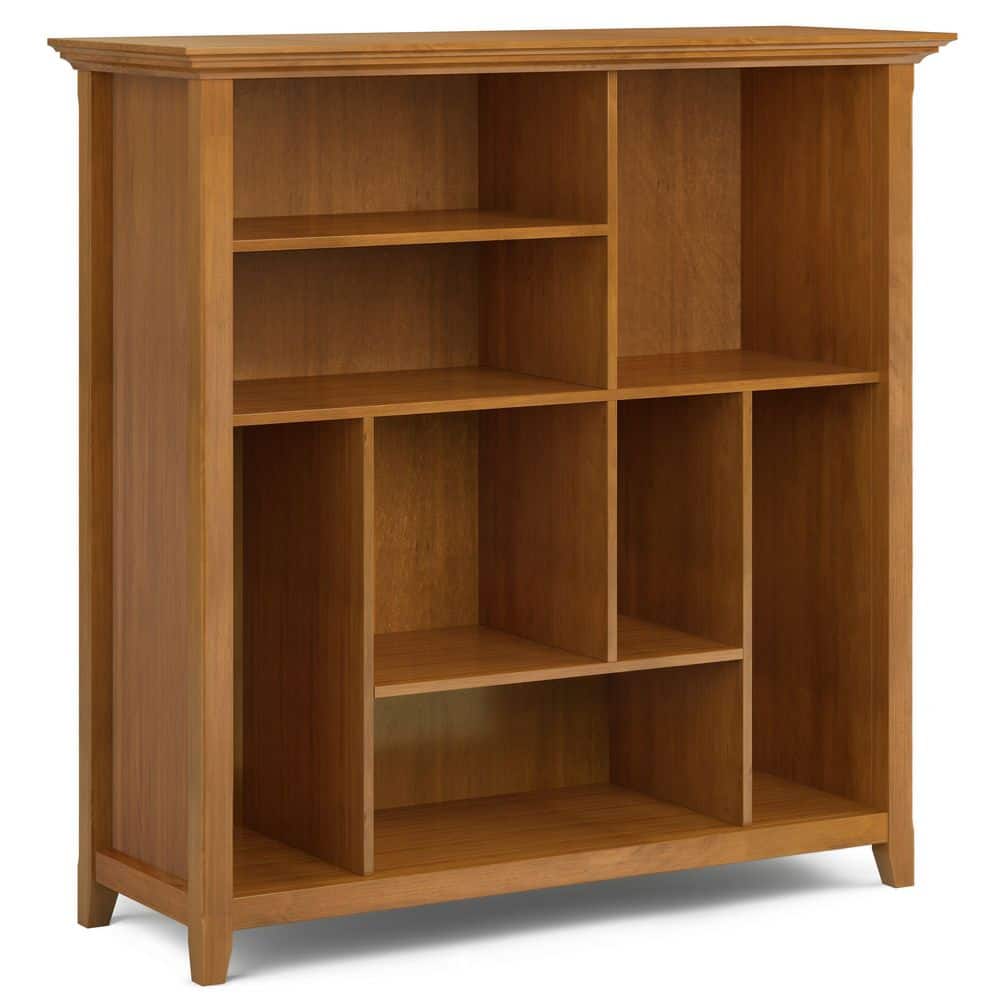 Simpli Home Amherst 44 in. H Light Golden Brown Solid Wood 4-Shelf ...