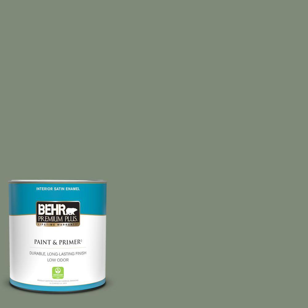 BEHR PREMIUM PLUS 1 qt. #N400-5 Thai Basil Satin Enamel Low Odor ...