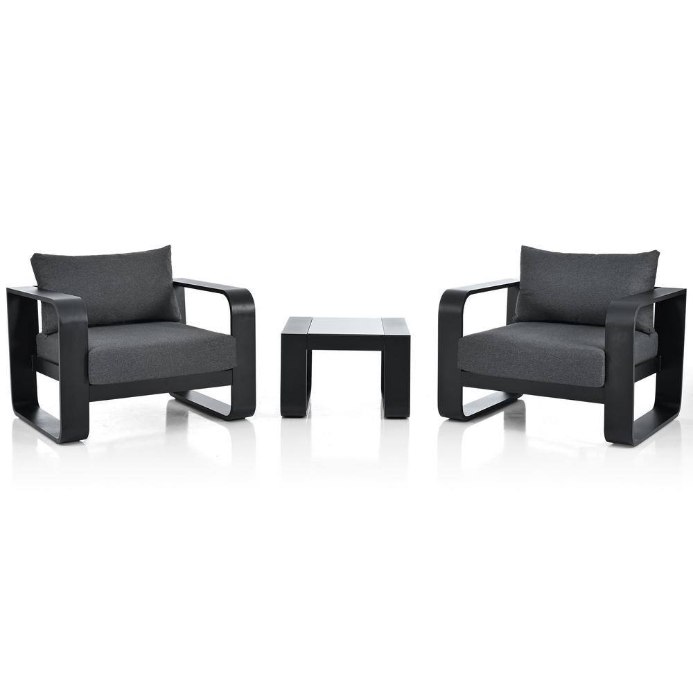 Angel Sar Black 3-Piece Aluminum Patio Conversation Set with Gray ...