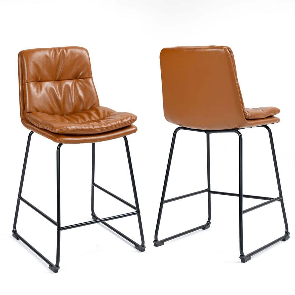 Glamour Home Bauer 26 in. Brown Metal Counter Stool with Faux Leather ...