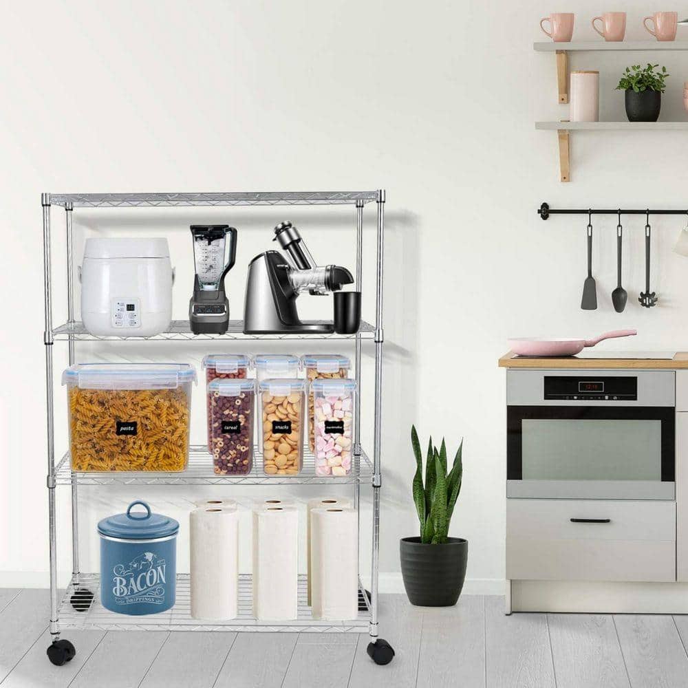 Otryad Heavy Duty 4-Shelf Shelving Unit with Wheel and Adjustable Feet ...