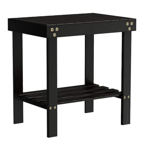 Phewnyzo Bamboo Wood Shower Storage Stool with Non-Slip Feet Shelf ...