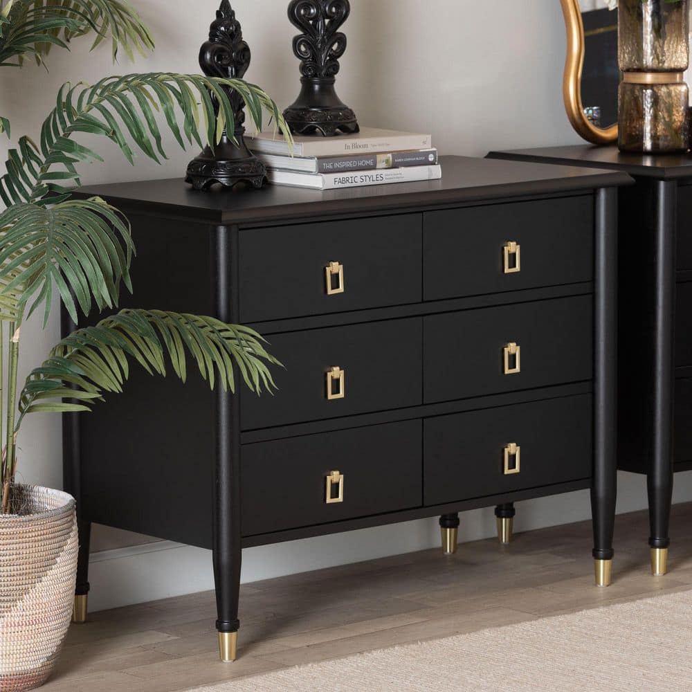 Baxton Studio Tamra Black 6-Drawer 39.4 in. Chest of Drawers 264-14388 ...