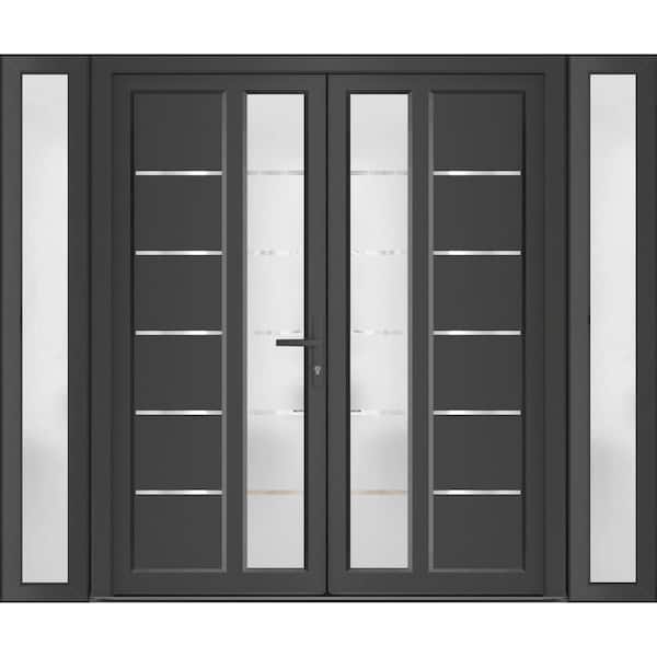 VDOMDOORS 72+ 14 in. x 80 in. Left-hand/Inswing Frosted Glass Antracite ...
