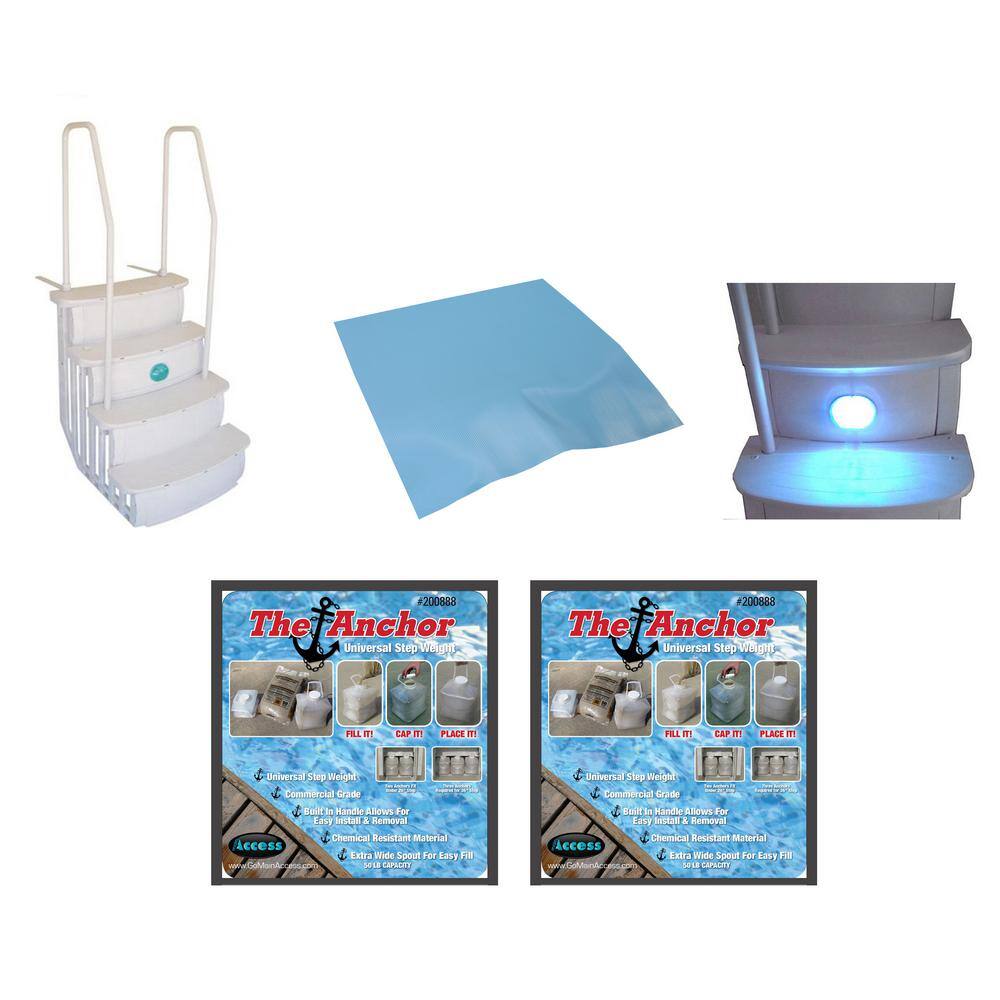 Main Access Entry Ladder for Above Ground Pool with Pad Plus 2 Weights ...