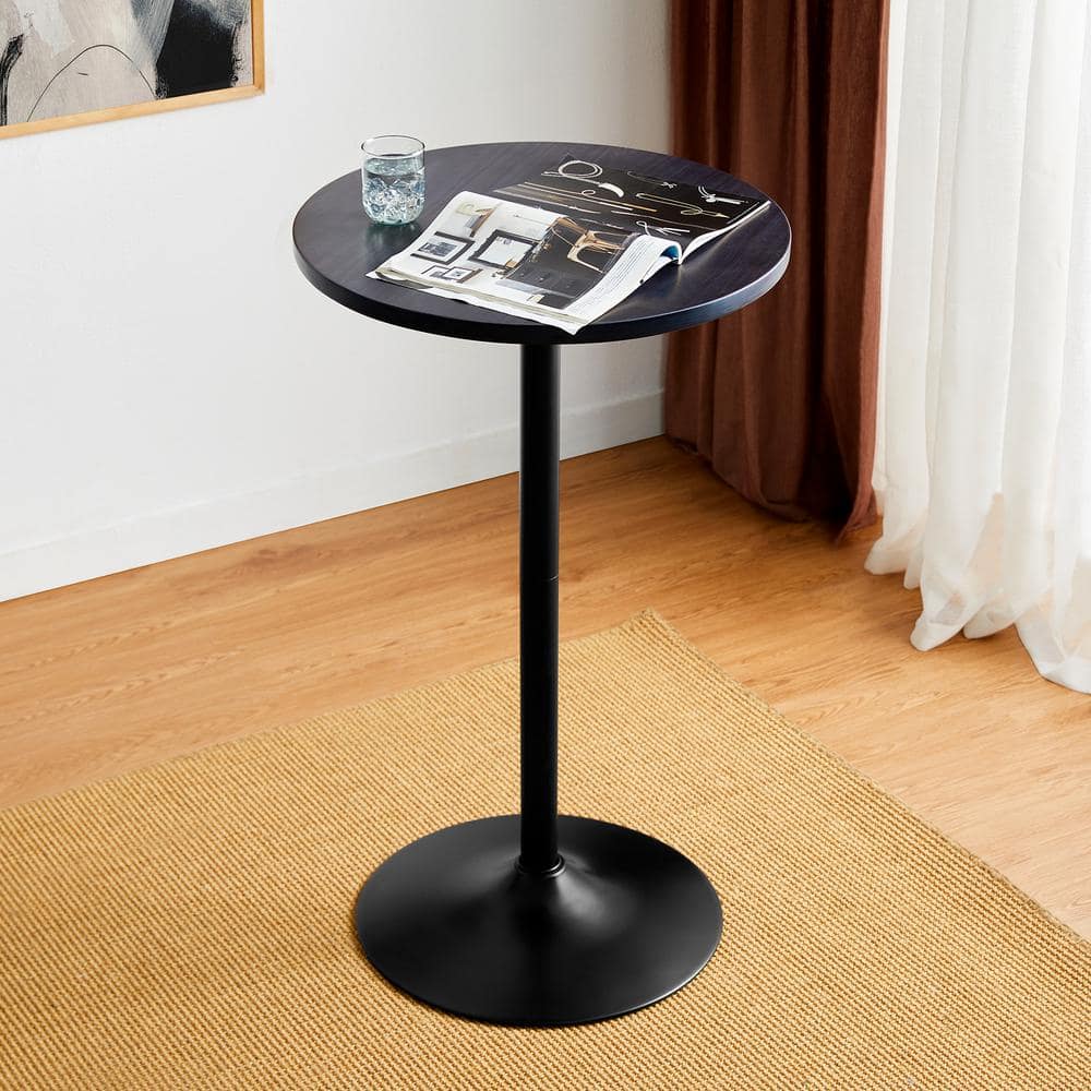 Glitzhome Modern Bar Table with Round Charcoal Gray Walnut Top and ...