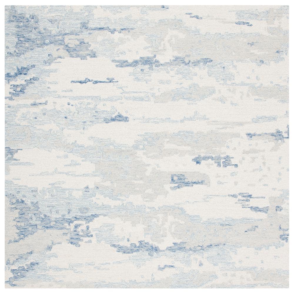 SAFAVIEH Abstract Ivory/Blue 8 ft. x 8 ft. Abstract Sky Square Area Rug ...